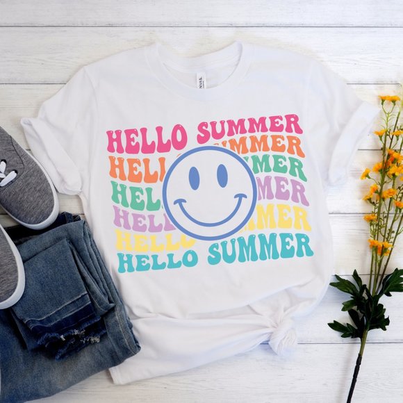 Tops | Hello Summer Shirt Retro Style Summer Shirt Cute Summer Tee ...